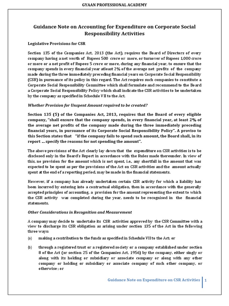 Guidance Note On CSR Expenditure (My Notes) | PDF | Corporate Social ...