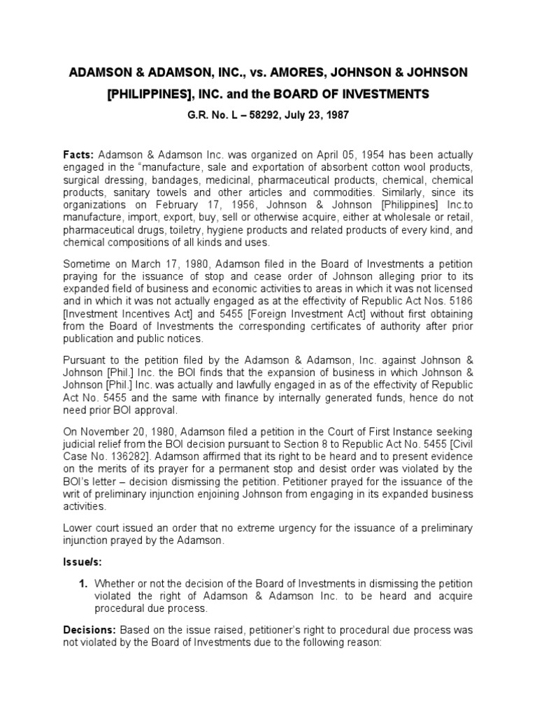 Adamson & Adamson, Inc., vs. Amores, Johnson & Johnson (Philippines ...