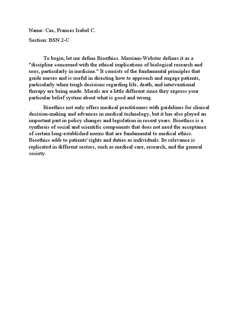 NCM 108 (BIOETHICS) As A Course in The Nursing Curriculum | PDF