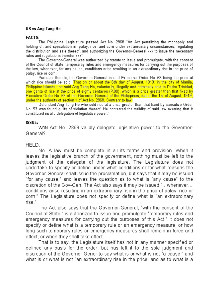 Us Vs Ang Tang Ho | PDF | Constitutionality | Supreme Court Of The ...