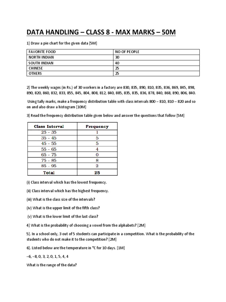 Data Handling - Class 8 - Max Marks - 50M | PDF