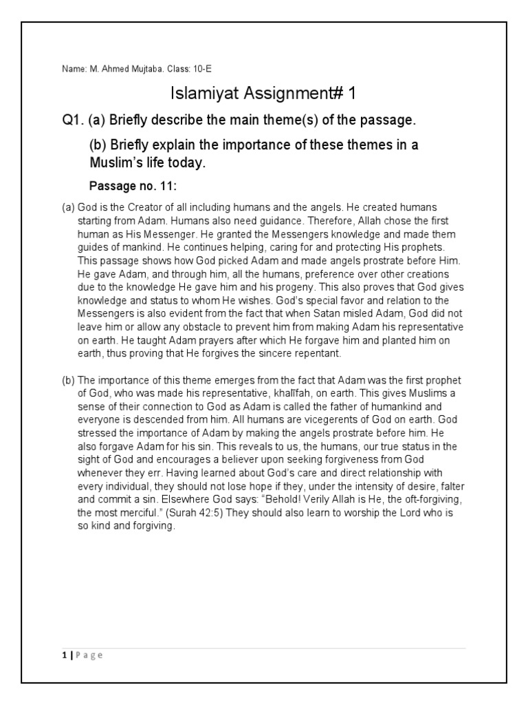 Islamiyat Assignment | PDF | Prophets And Messengers In Islam | Adam