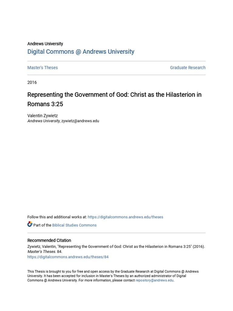 Representing The Government of God - Christ As The Hilasterion in | PDF ...