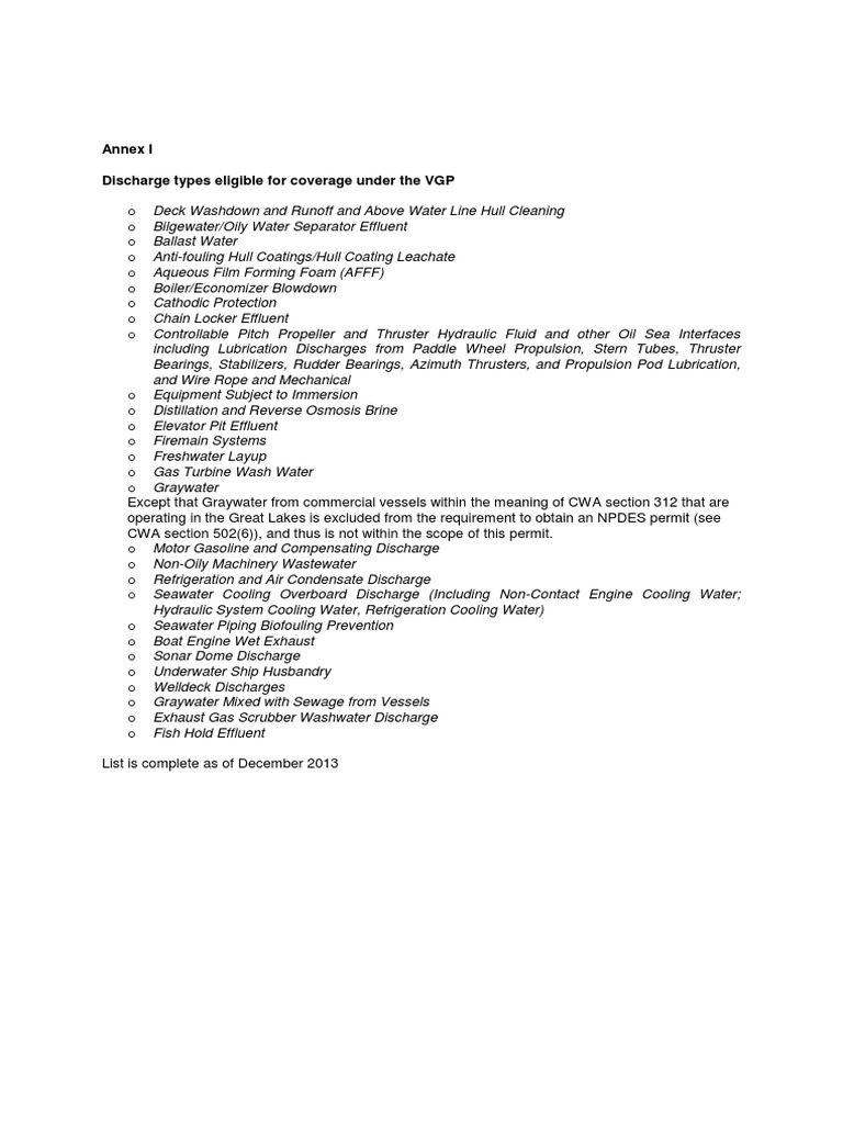 VGP Discharge Coverage and Limitations | PDF | Clean Water Act | Marine ...