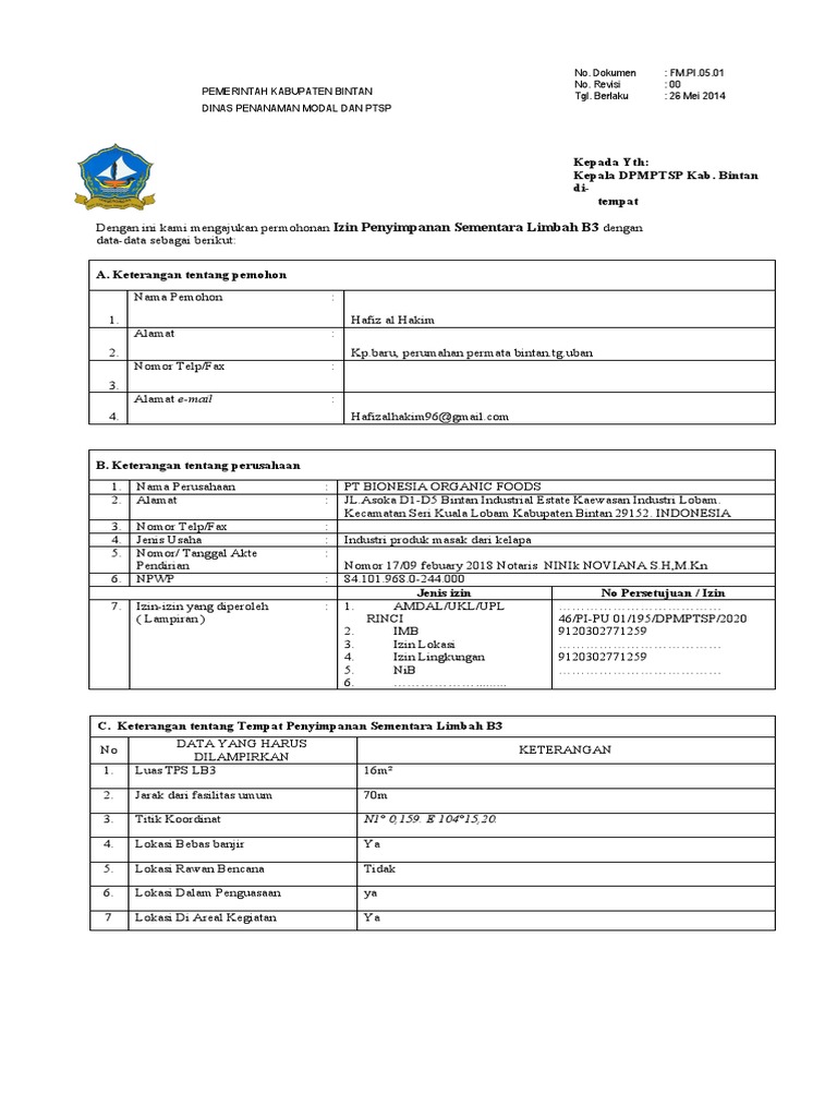 Form TPS Limbah B3 (Baru Maret 2020) 11 | PDF