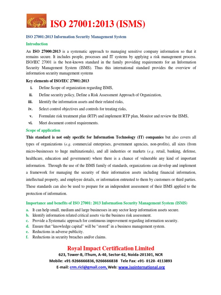 ISO 27001:2013 (ISMS) : ISO 27001:2013 Information Security Management ...