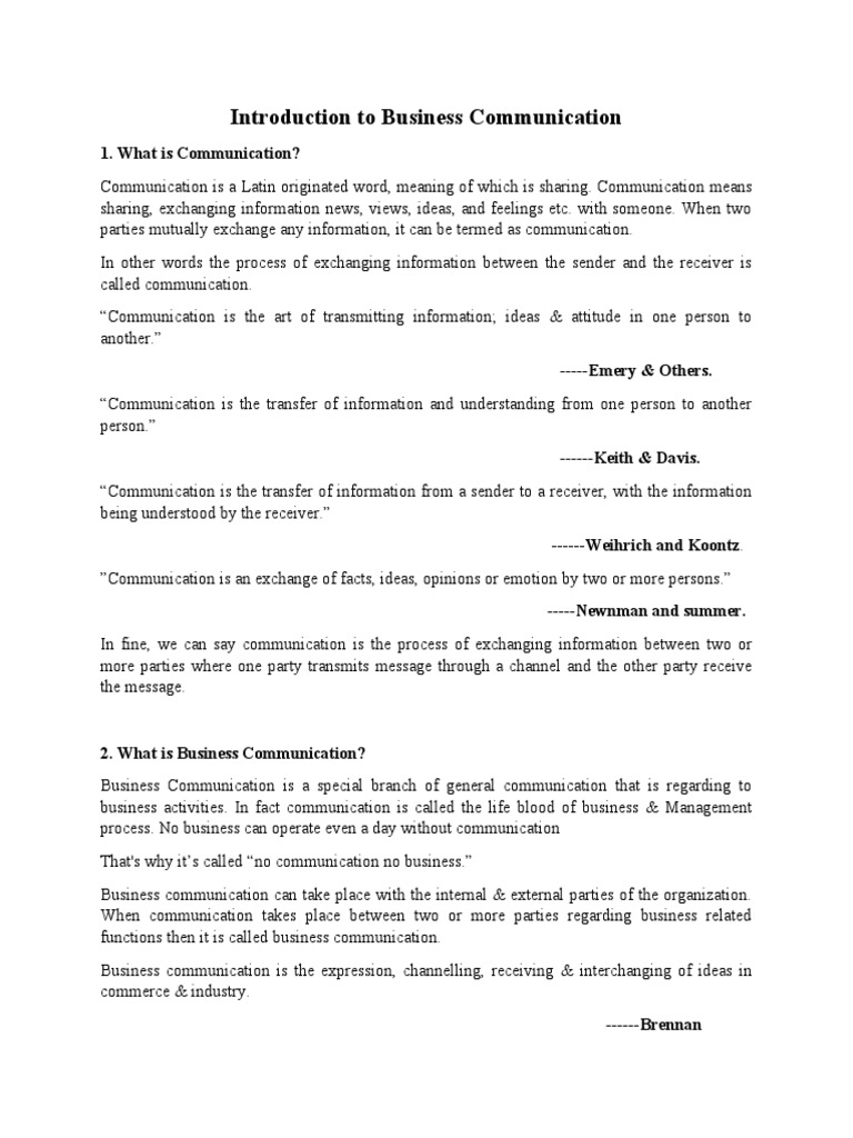 Introduction To Business Communication | Download Free PDF ...