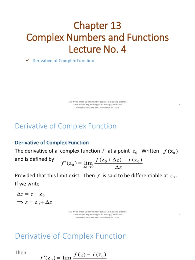 Chapter 13 Lecture No. 4 | PDF | Derivative | Complex Analysis