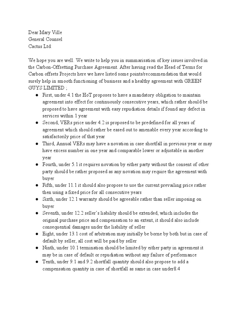 Cactus Ltd carbon offsetting agreement recommendations | PDF | Carbon ...