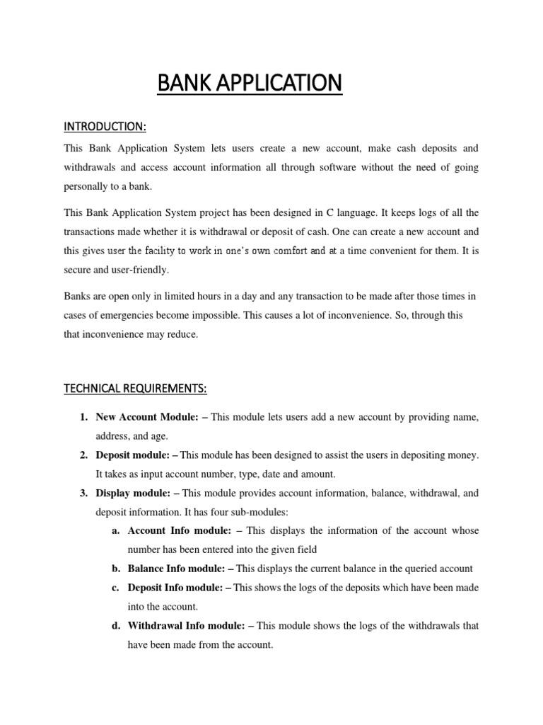 Bank Application Synopsis | PDF | Banks | Deposit Account