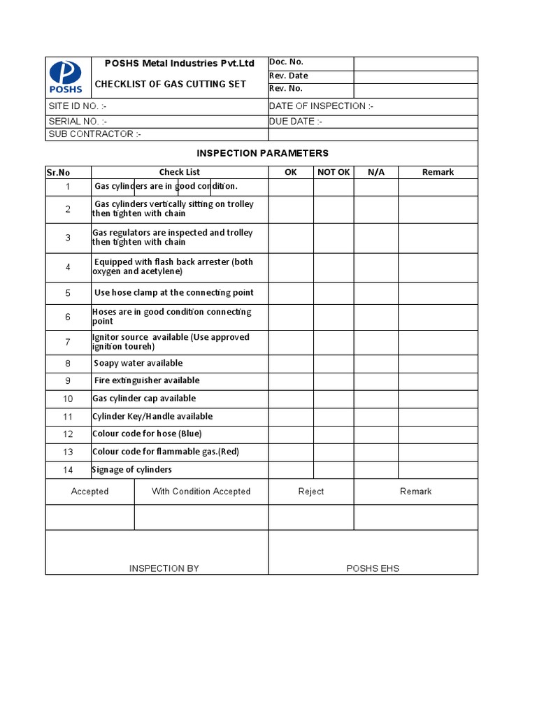 Gas Cutting Safety Checklist | PDF