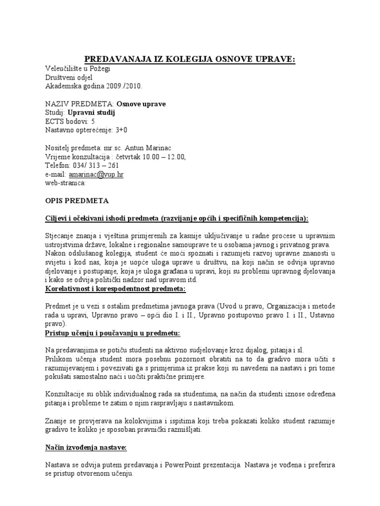 Osnove Uprave-Predavanja | PDF