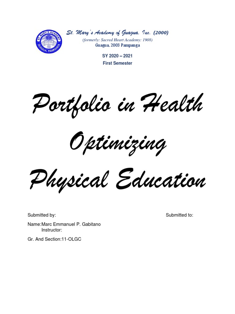 Portfolio in Health Optimizing Physical Education: St. Mary's Academy ...