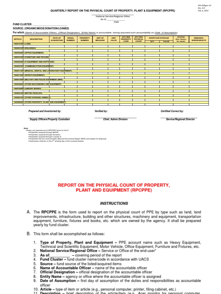Quarterly Report On The Physical Count of Property, Plant & Equipment ...