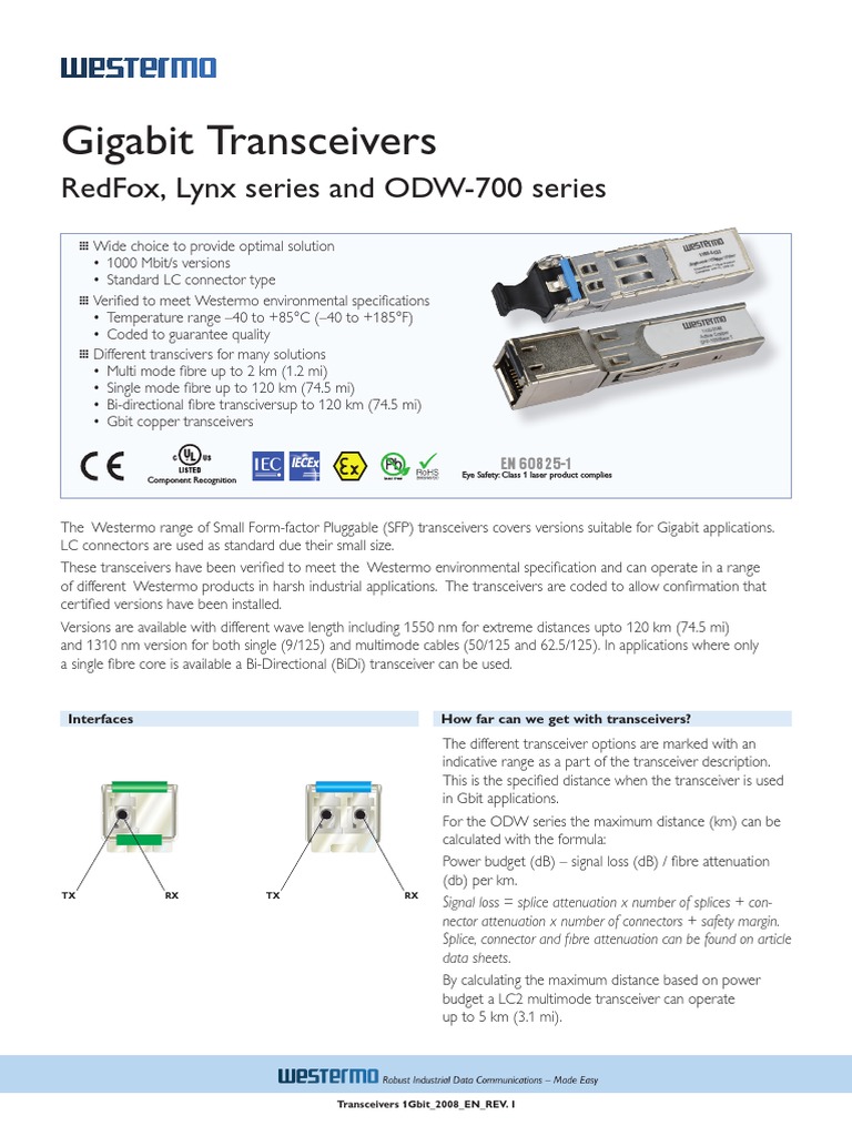 Gigabit Transceivers: Redfox, Lynx Series and Odw-700 Series | Download ...