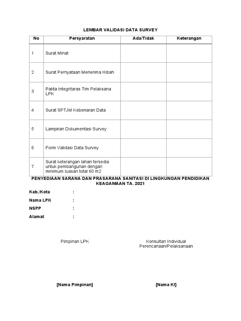 Ceklist Lembar Validasi Data | PDF