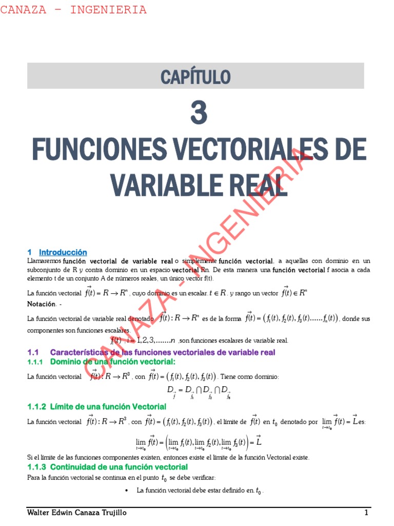 Cap3 Funciones Vectoriales de Variable Real | PDF | Vector Euclidiano | Curva