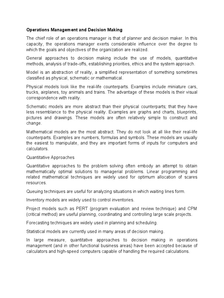 Operations Management Decision Making | PDF | Electronic Business ...