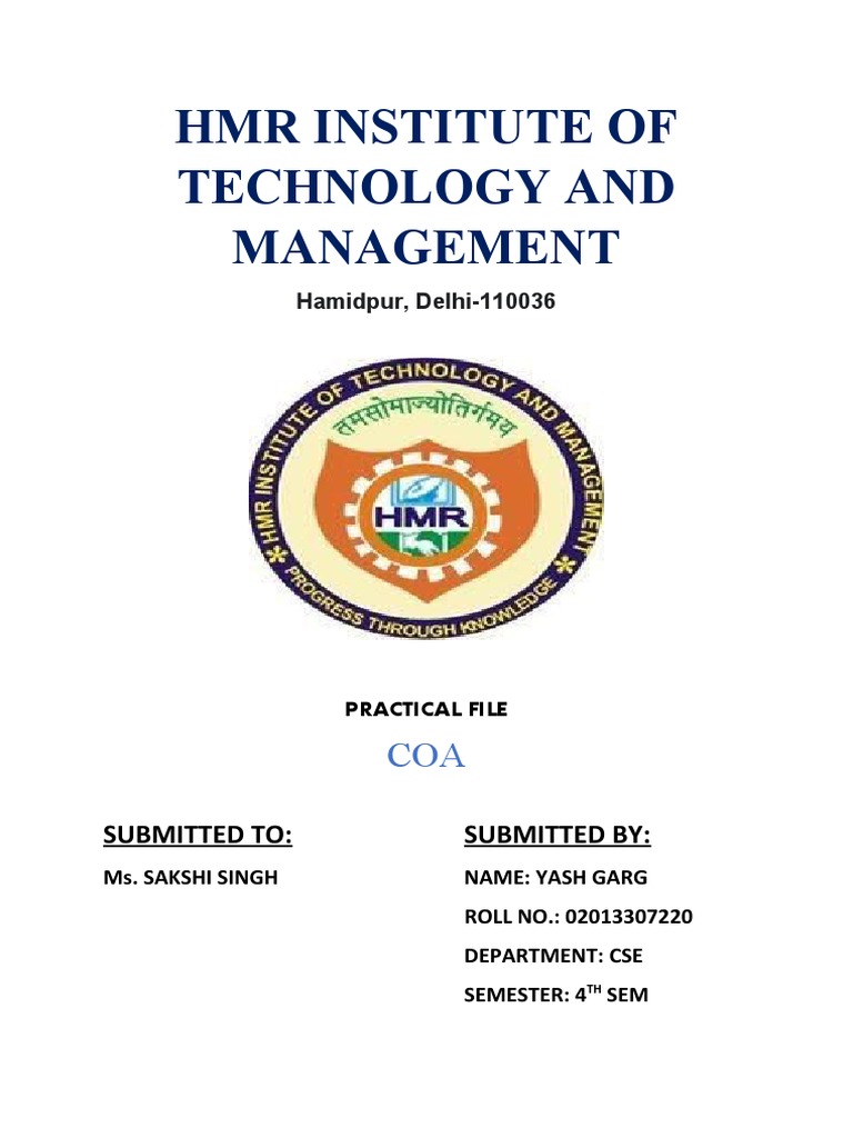 HMR Institute of Technology and Management: Submitted To: Submitted by | PDF