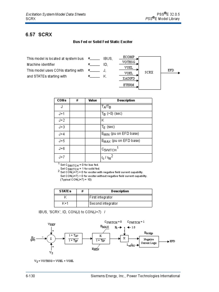 Excitation System Model Data Sheets - Bus or Solid Fed SCR Bridge ...