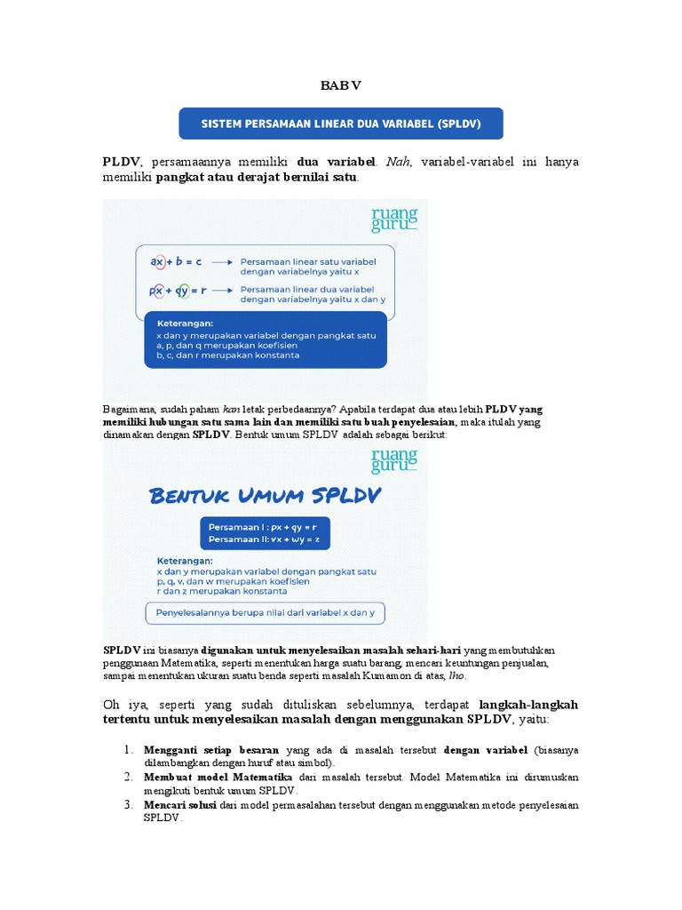 Materi SPLDV | PDF | Metode & Bahan Ajar | Sains & Matematika