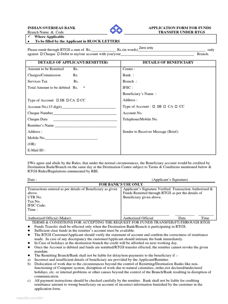 Iob Rtgs | PDF | Banks | Cheque