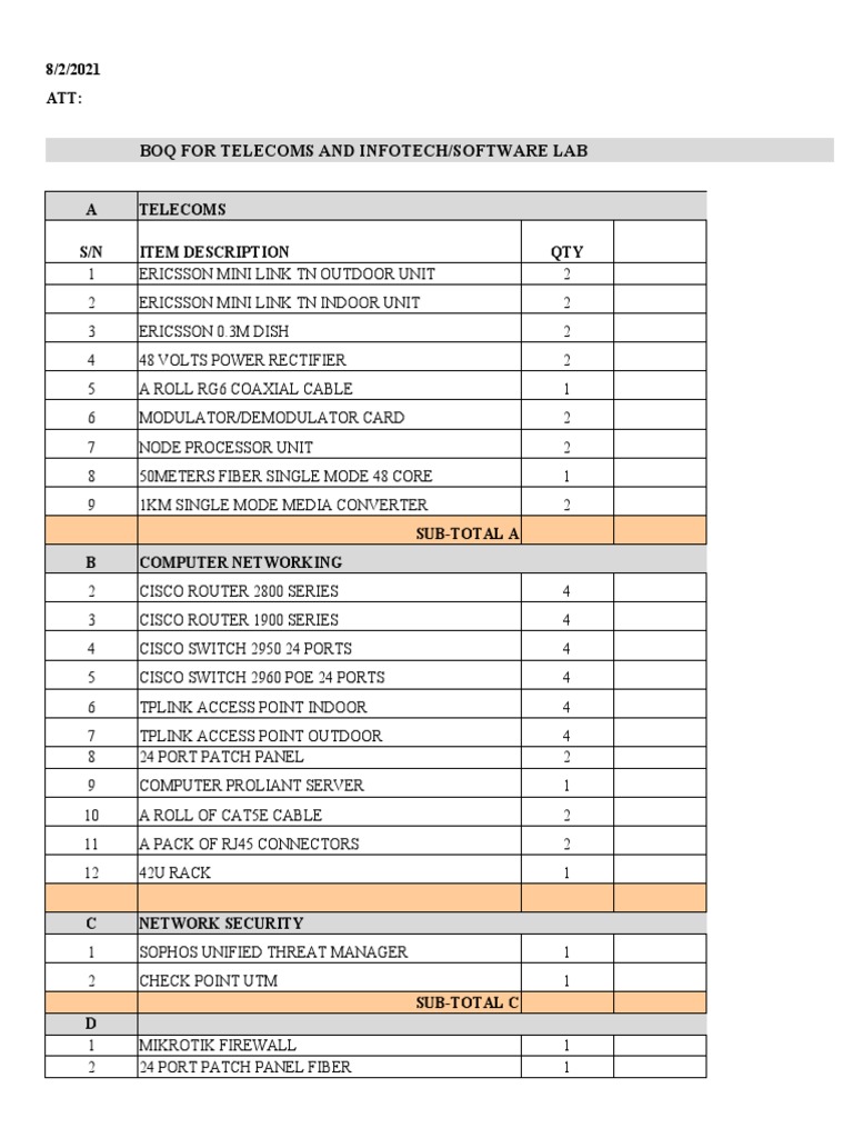Boq For Telecoms and Infotech/Software Lab | PDF | Cisco Systems | Computing