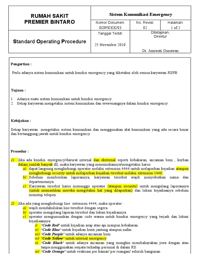 SOP 03 Sistem Komunikasi Emergency Rev 02 | PDF