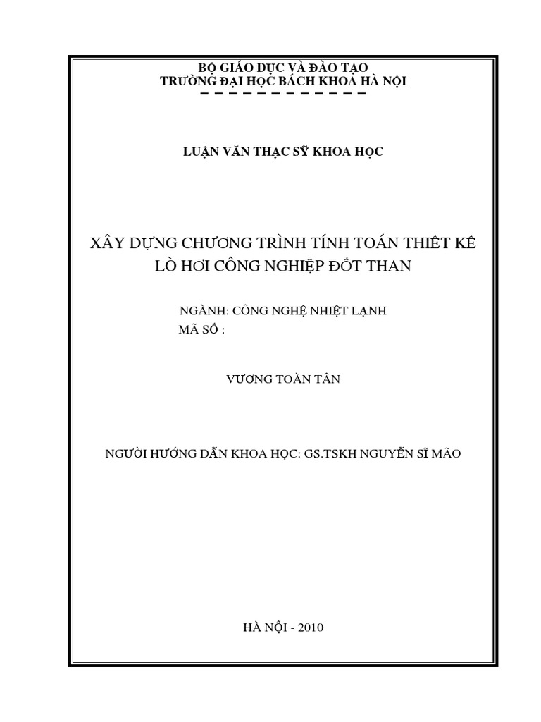 (123doc) Xay Dung Chuong Trinh Tinh Toan Thiet Ke Lo Hoi Cong Nghiep Dot Than | PDF