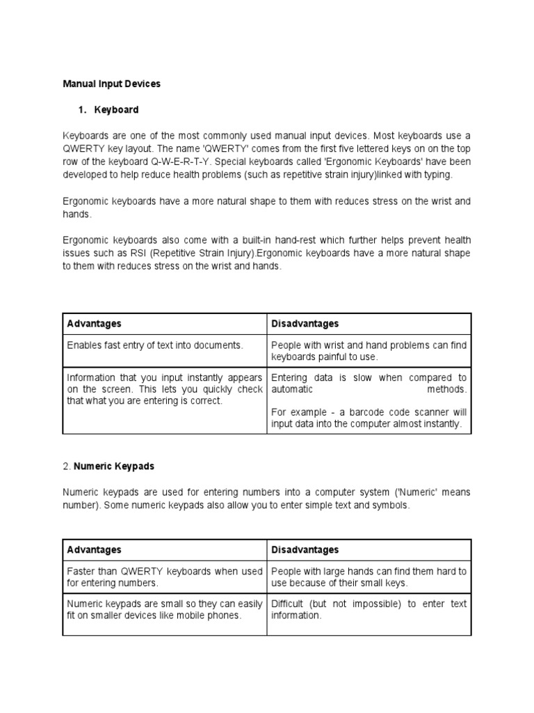 Manual Input Devices 1. Keyboard | PDF | Graphical User Interfaces | Barcode