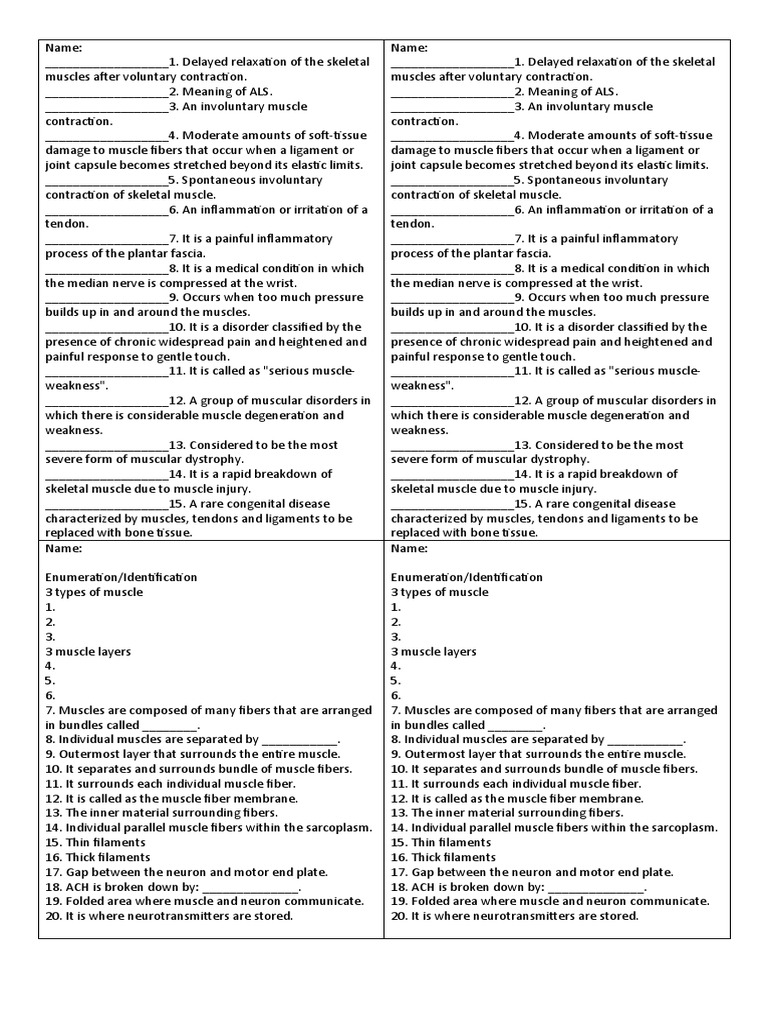 Quiz On Muscular System | Download Free PDF | Muscle | Skeletal Muscle