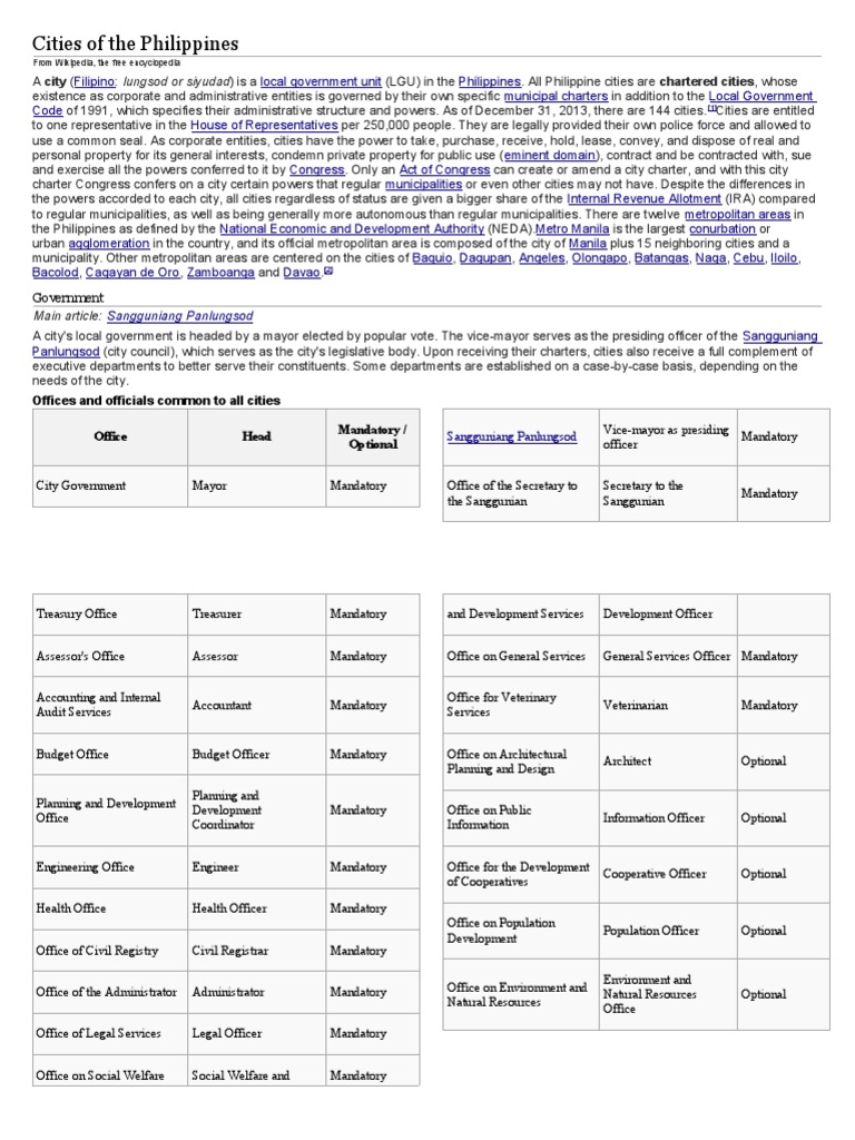 Overview of Philippine Cities and Governance | PDF | Government | Policy