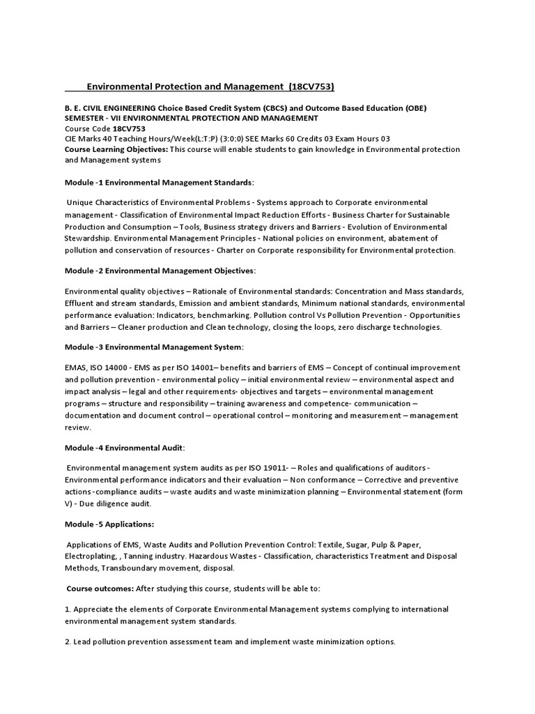 Open Elective | Download Free PDF | Environmental Resource Management ...