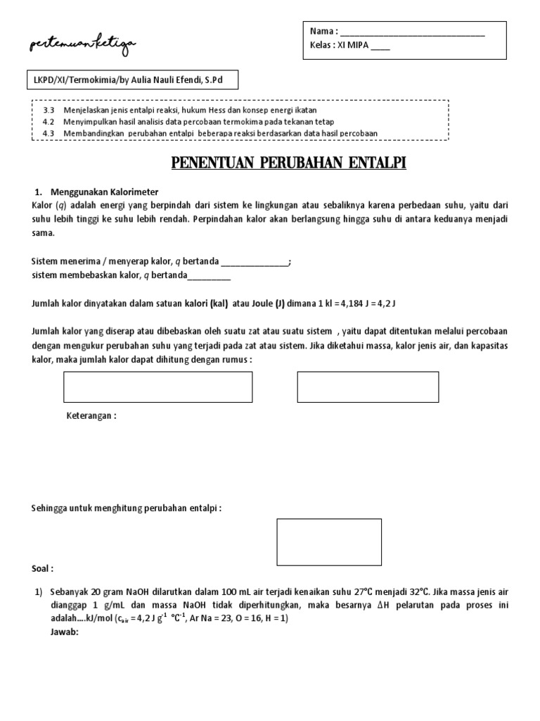 (Template) LKPD TERMO - 3 KALORIMETER | PDF