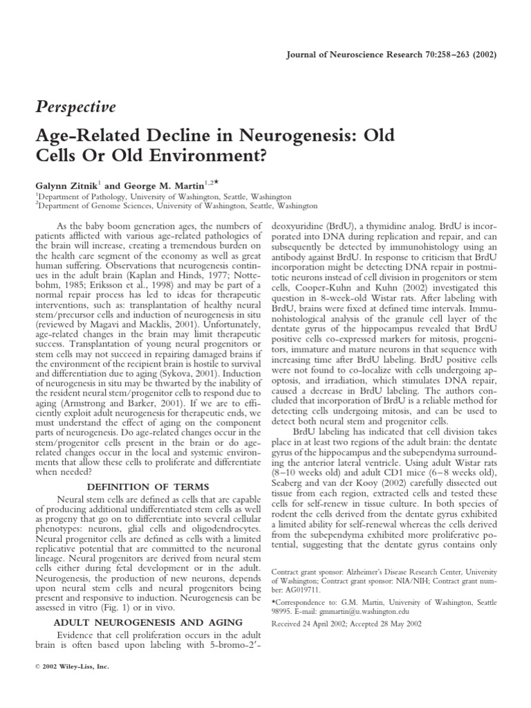 Perspective: Age-Related Decline in Neurogenesis: Old Cells or Old ...