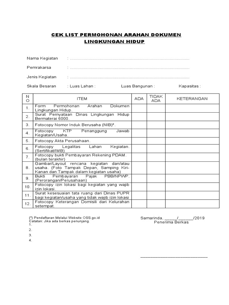 Cek List Permohonan Arahan Dokumen Lingkungan Hidup | PDF