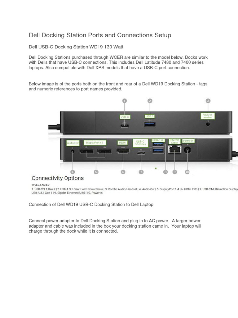 Dell Docking Station Ports and Connections Setup | PDF