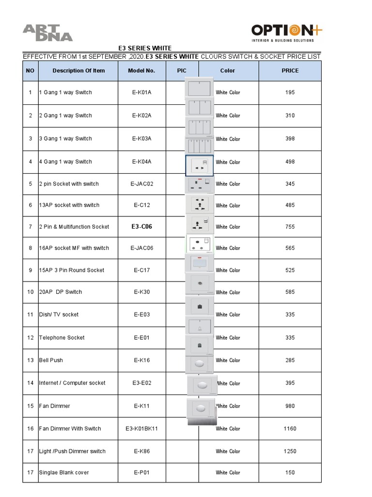 Effective From 1St September, 2020.E3 Series White Clours Switch ...