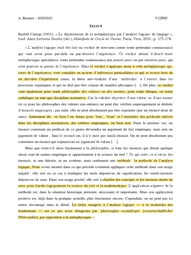Texte 9 Carnap | PDF | Empirisme | Métaphysique