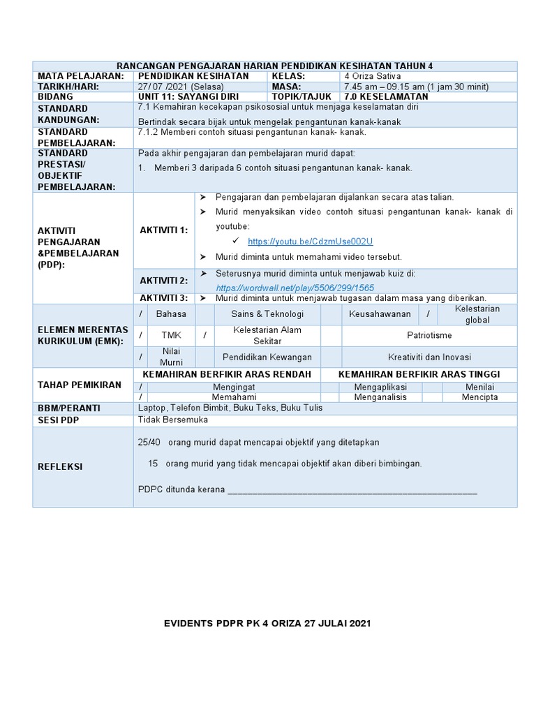 Evidents PDPR PK 4 Oriza 27 Julai 2021 | PDF