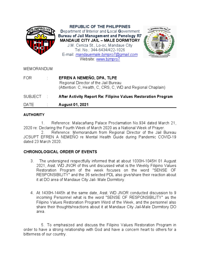 AAR Filipino Values Restoration - Docx2 | PDF | Human Nature