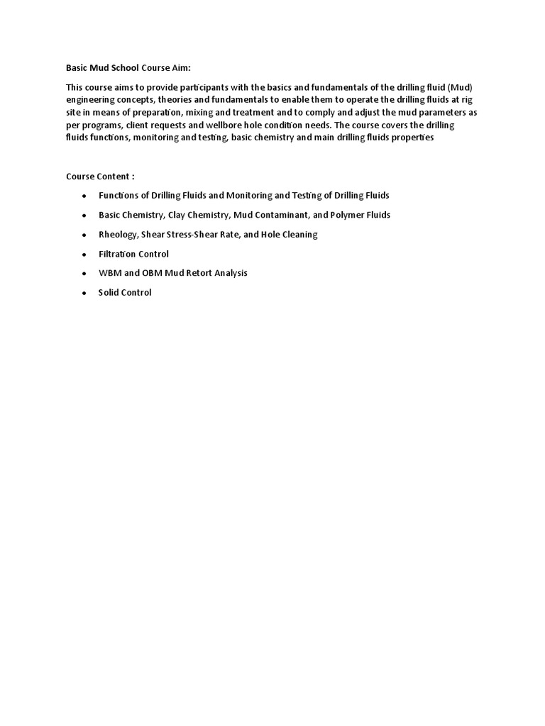 Basic Mud School Course Overview | PDF
