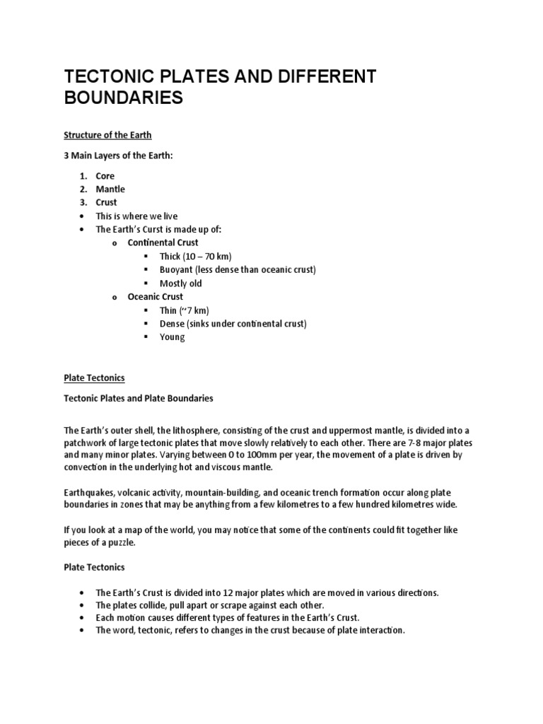 Tectonic Plates and Different Boundaries | PDF | Plate Tectonics ...