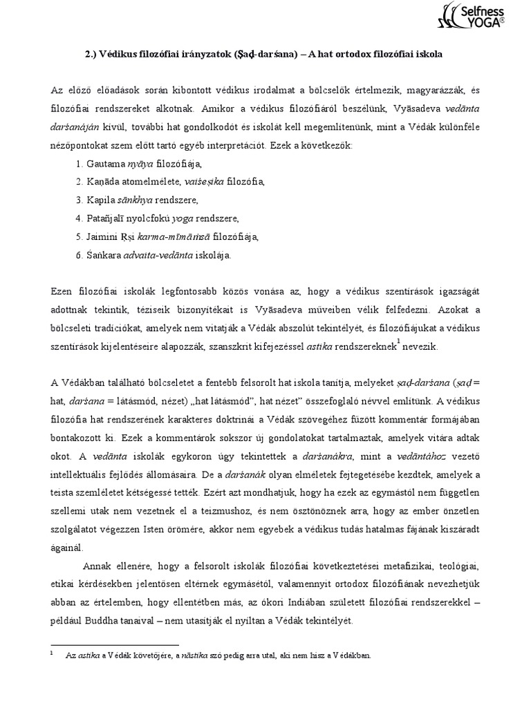 Védikus Filozófiai Irányzatok Sad Darsana | PDF
