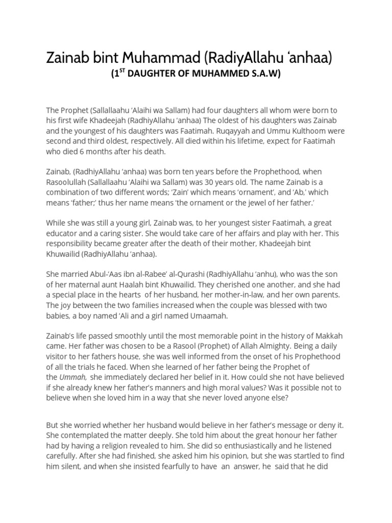 Zainab: Prophet Muhammad's Eldest Daughter | PDF | Muhammad | Prophets ...