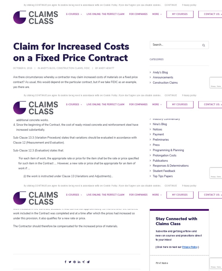 Claim For Increased Costs On A Fixed Price Contract - Claims Class ...