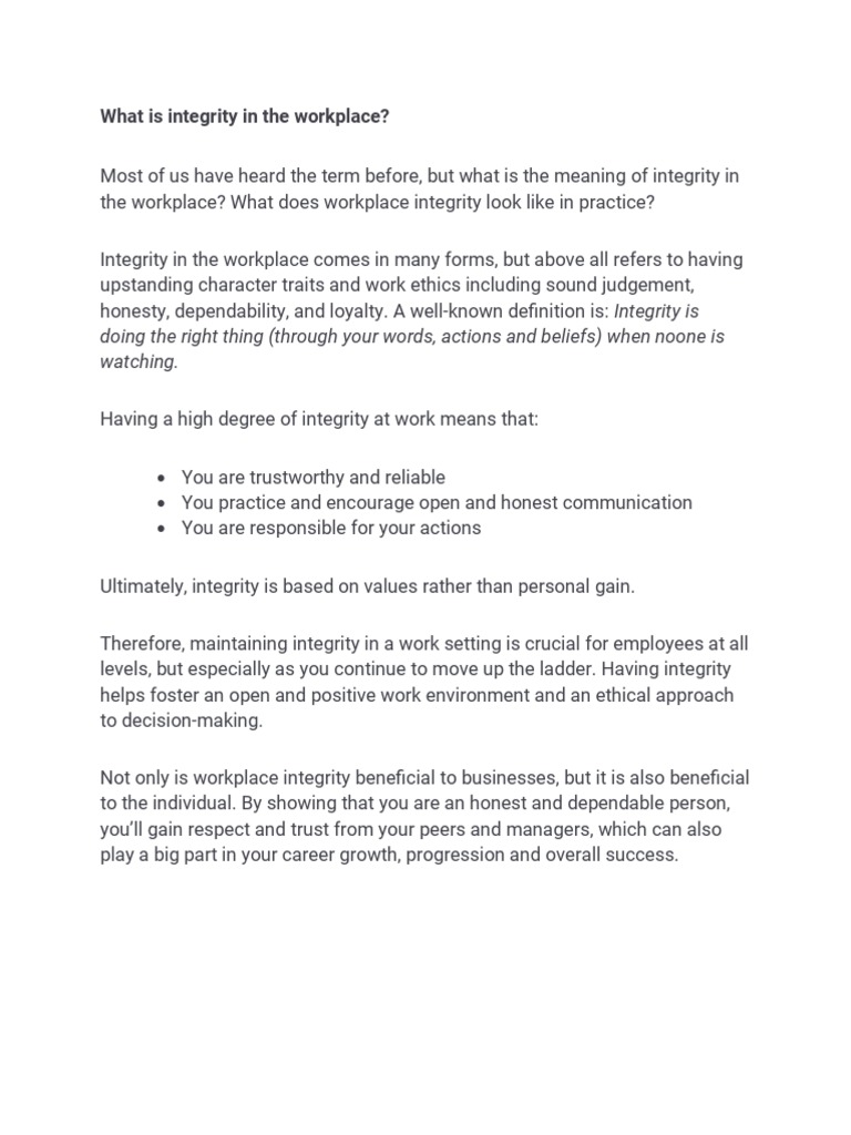 What Is Integrity in The Workplace | PDF | Integrity | Communication