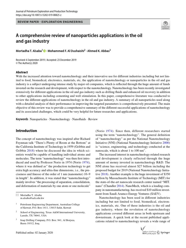 A Comprehensive Review of Nanoparticles Applications in The Oil and Gas ...