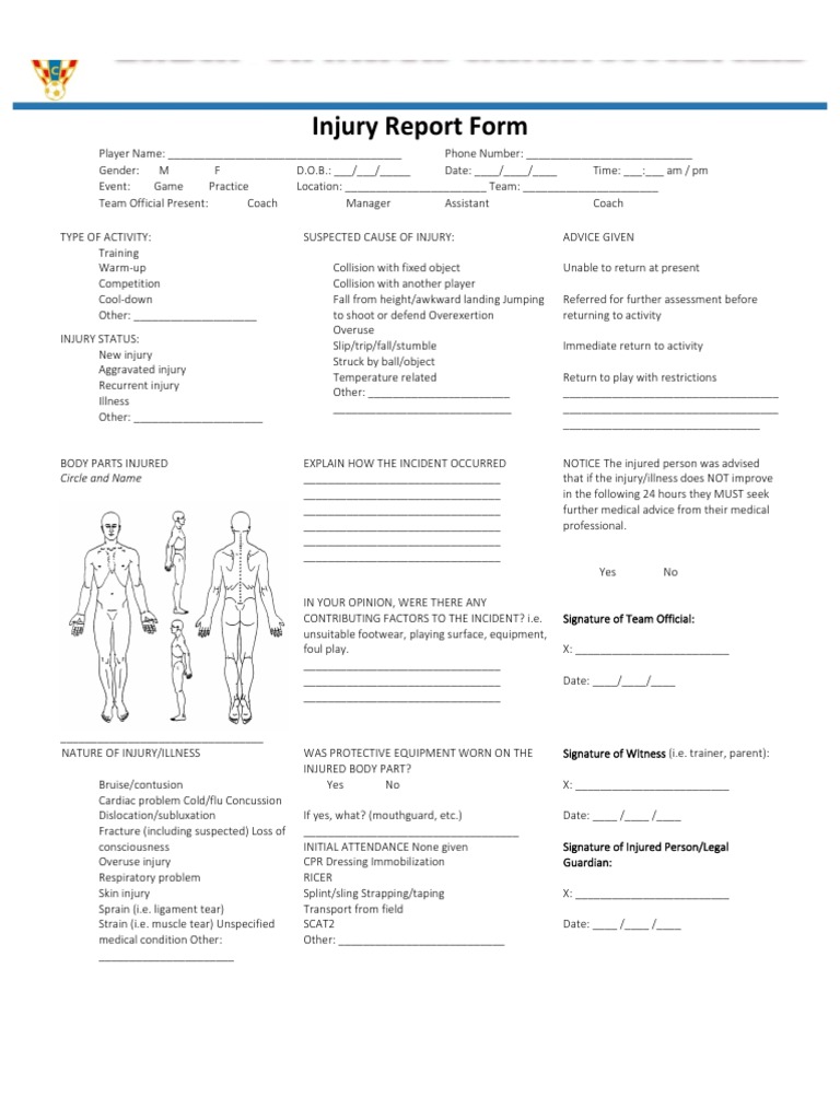 Injury Report Form: Circle and Name | PDF | Musculoskeletal Disorders ...