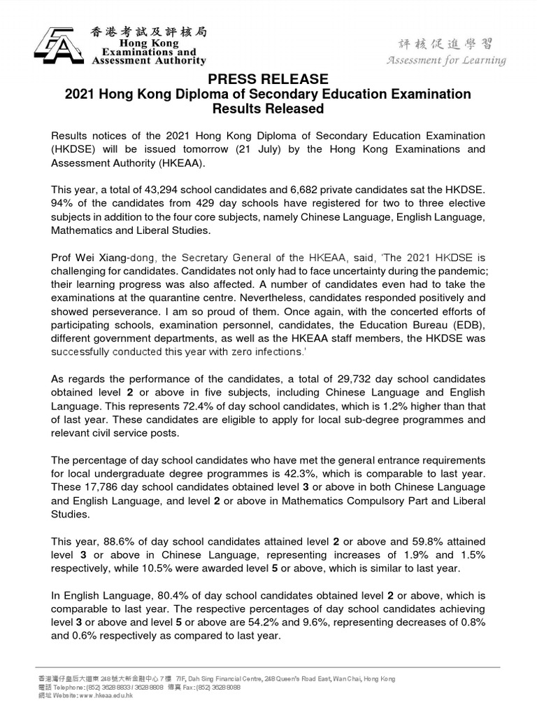 2021 DSE Result | PDF | Educational Stages | Educational Assessment And ...